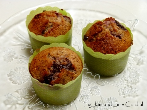 Chocolate, Hazelnut and Sour Cherry Friands | Fig Jam and Lime Cordial