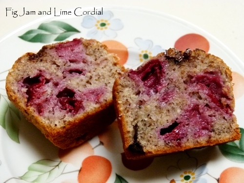 Chocolate, Hazelnut and Sour Cherry Friands | Fig Jam and Lime Cordial